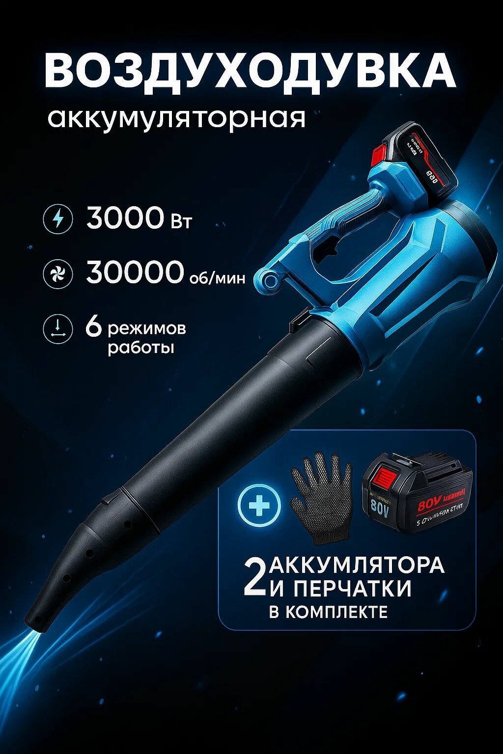 Воздуходувка аккумуляторная / ветродуйка - пылесос садовый для уборки листьев, электорвеник, 2 в 1, максимальная комплектация