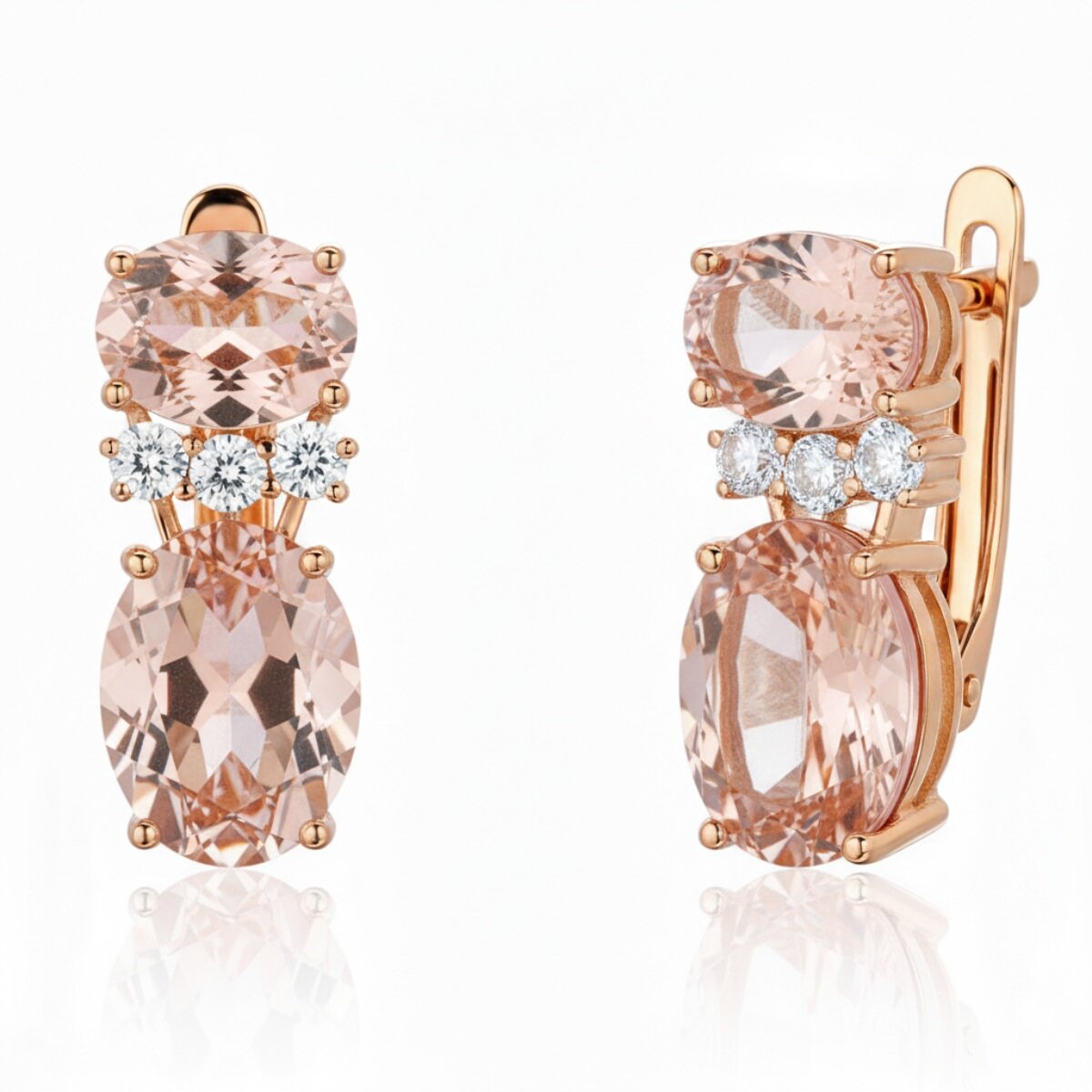 Серьги, красное золото, 585 проба, фианит, морганит