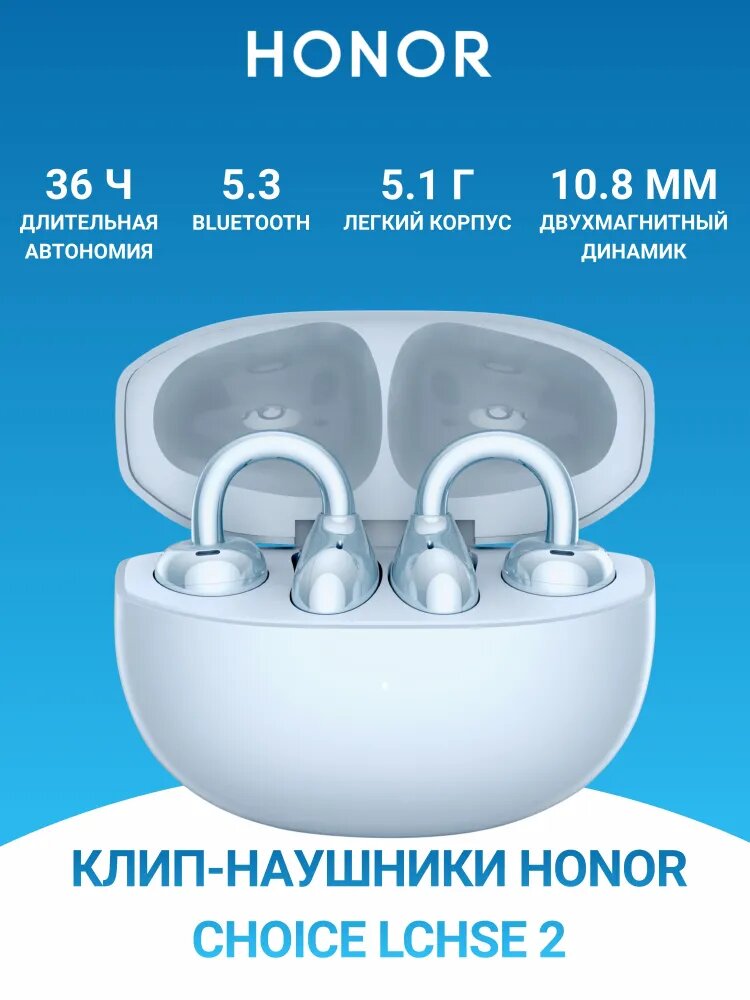 Honor Наушники беспроводные с микрофоном Honor LCHSE Earphones 2, Bluetooth, USB Type-C, синий