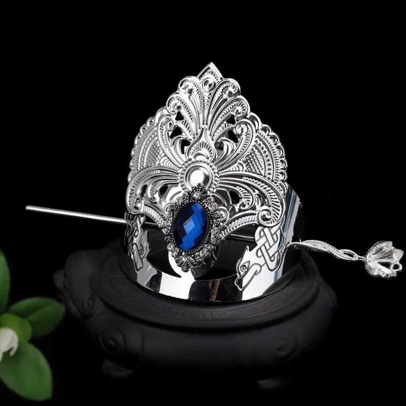 Серебряная заколка для волос с короной, синий камень, Цвет: 10
