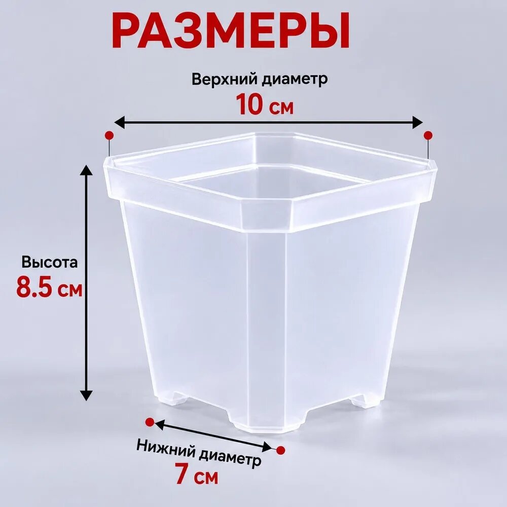 Ящик для цветов 0.8 л, 8.5 см, 10 шт, цвет прозрачный, зеркальный