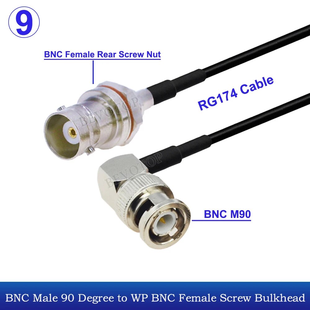 BEVOTOP RG-174 BNC штекер-BNC кабель 50 Ом 10CM, BNC M90 to RS BNC F