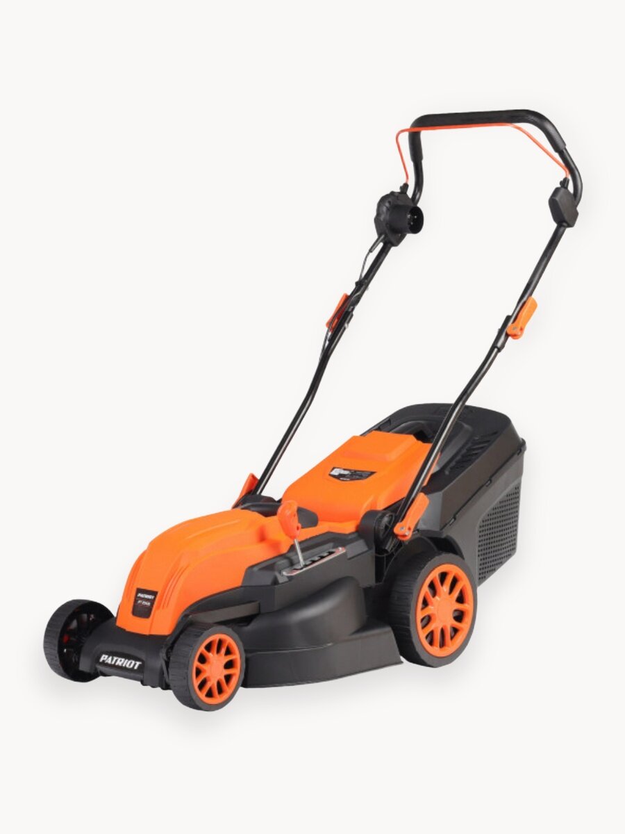 Газонокосилка электрическая Patriot PT 2043E до 1500 кв. м, 2000 Вт, складная рукоятка, съемный травосборник, оранжевый