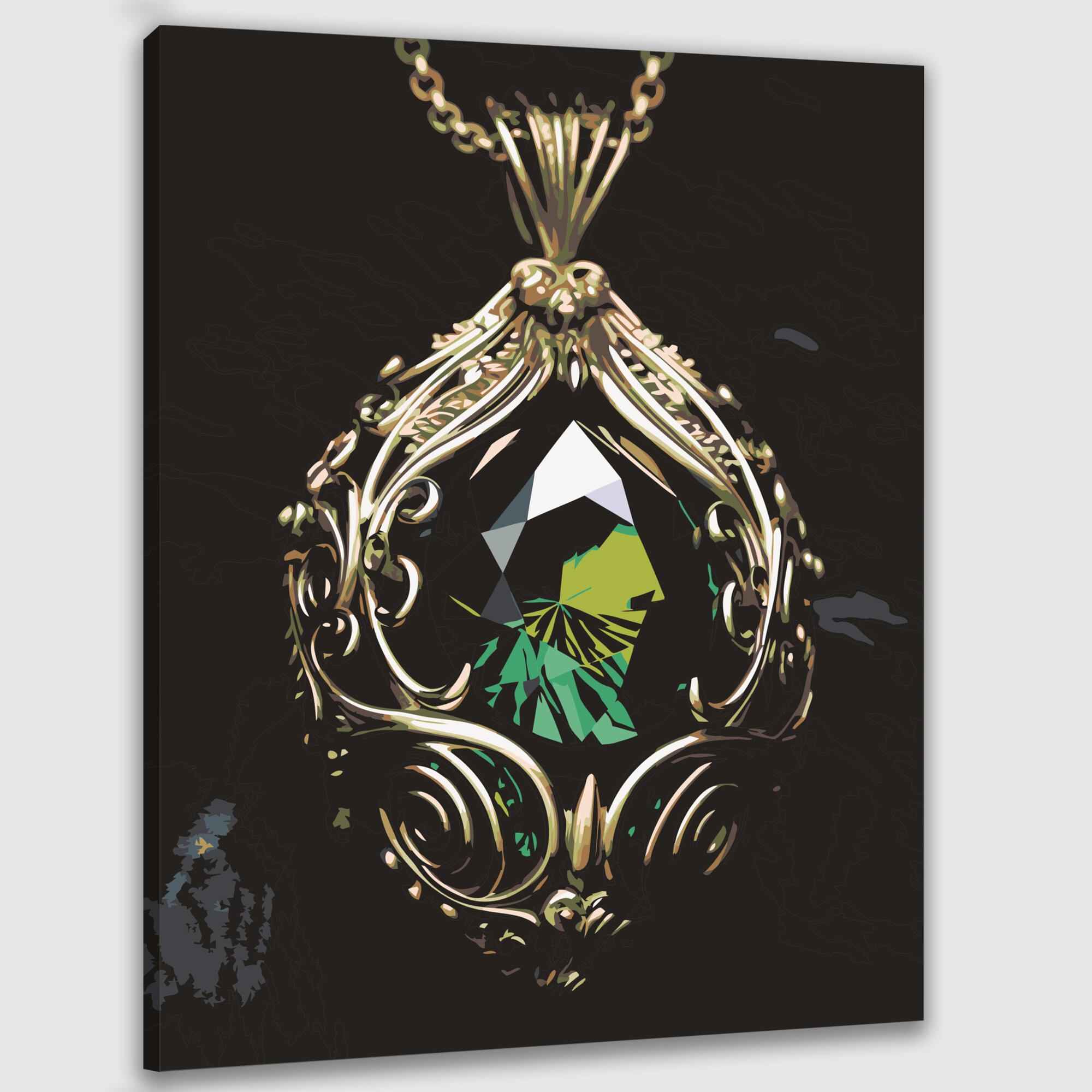 Картина по номерам 40x50 см, ювелирный дизайн, изумрудный камень, подвеска, темно-зеленый цвет, мощь, элегантность