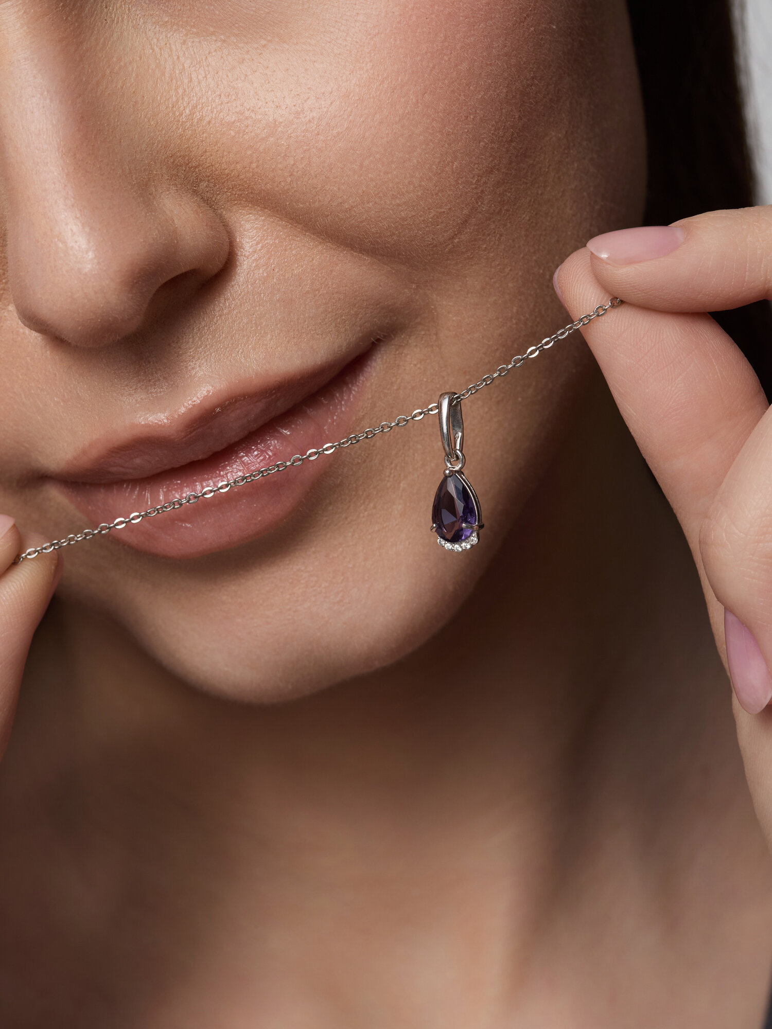 Подвеска, серебро, 925 проба, родирование, фианит, аметист синтетический