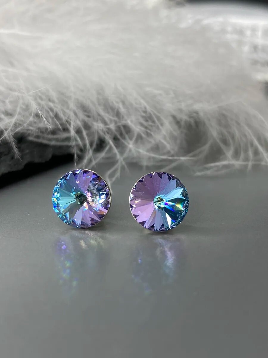 Серьги пусеты Amante crystal, кристаллы Swarovski, размер 8 мм, фиолетовый — фото 1