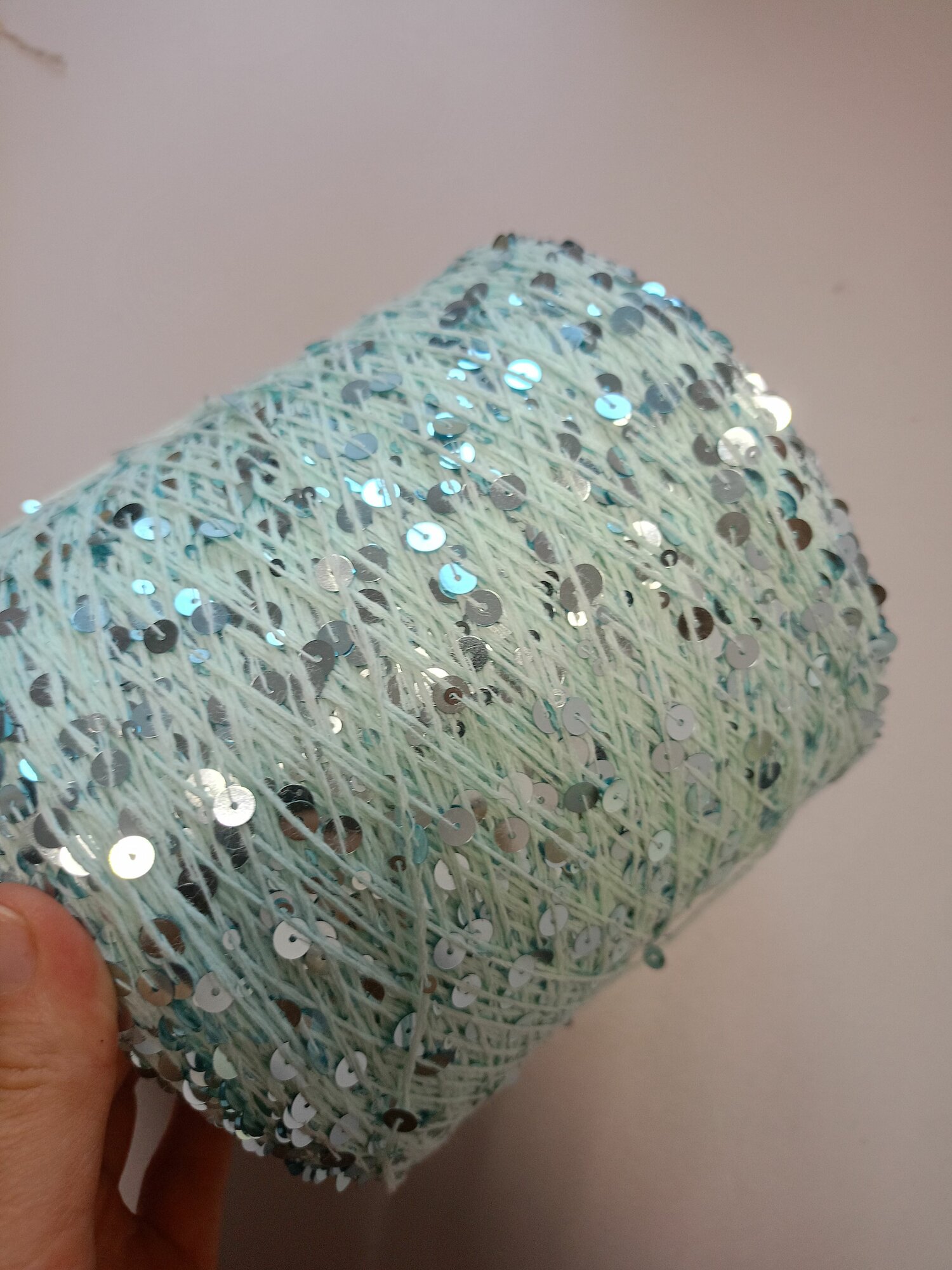 Пряжа с пайетками, Королевская пайетка 3 - 6мм, 50гр. Мята