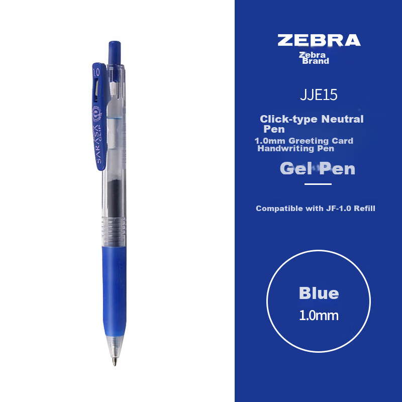 ZEBRA Brand Retractable Gel Pen, 1.0mm Bullet Tip, for Greeting Cards And Journaling, JJE15, Blue