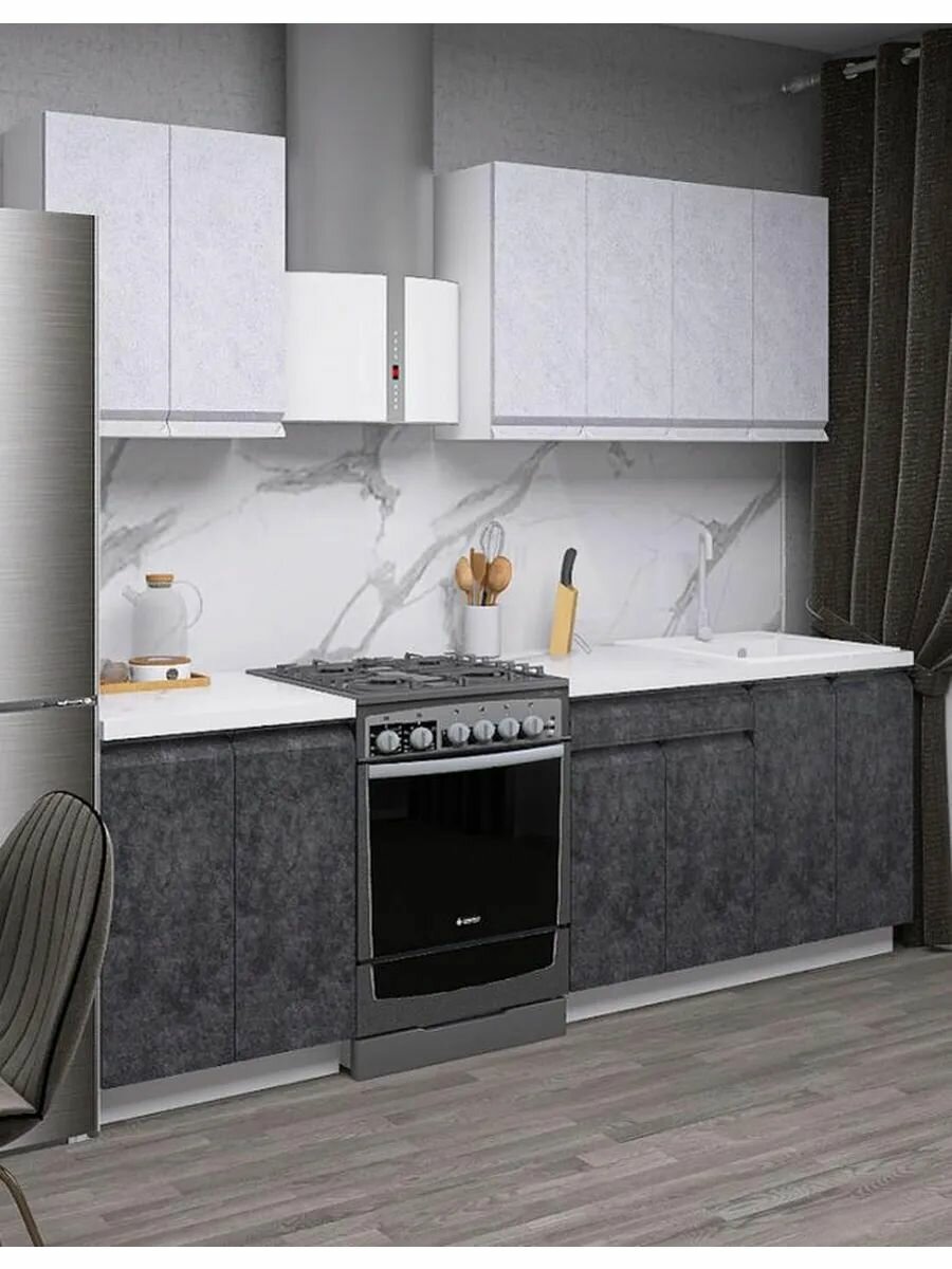 Кухонный гарнитур Велюр 1.8 м, мебель для дома и кухни, Белый / Бетон снежный / Бетон графит