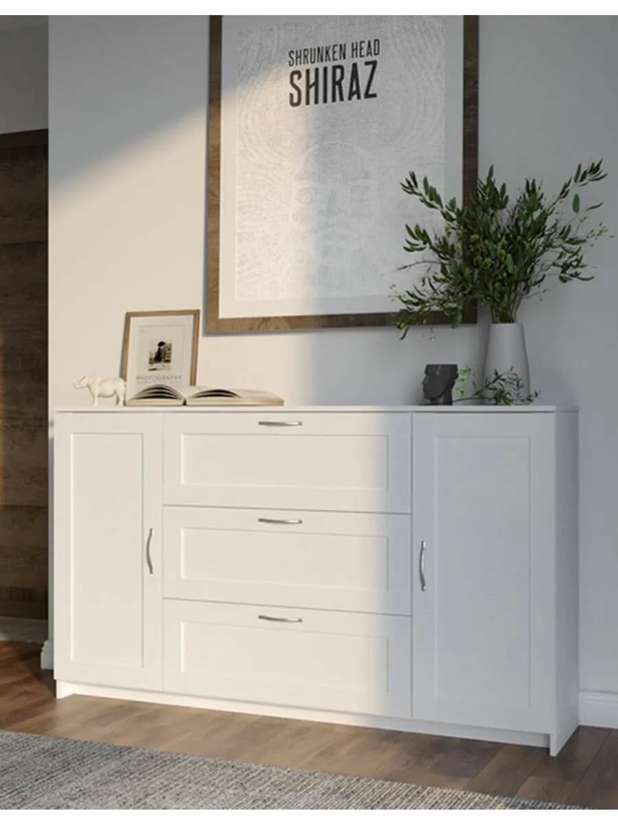 Комод для одежды и хранения вещей Сириус с ящиками, с полками, 156х41.2х94.6 см, Белый