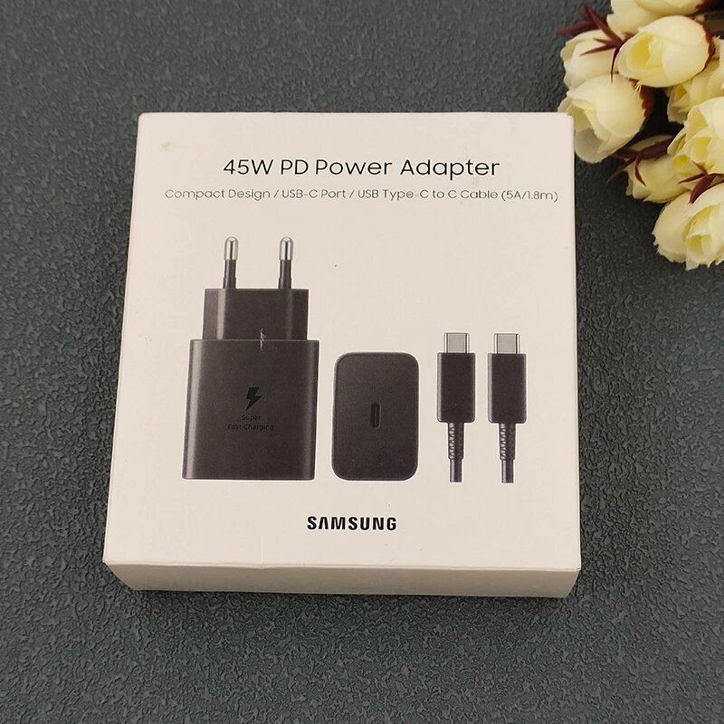 Samsung A36 A56 5G USB C Зарядное устройство 45 Вт Супер быстрая зарядка Адаптер питания EP-T4510 Для Galaxy Z Fold 5 6 7 S25 Ultra S24 S23 S22 FE EU Set