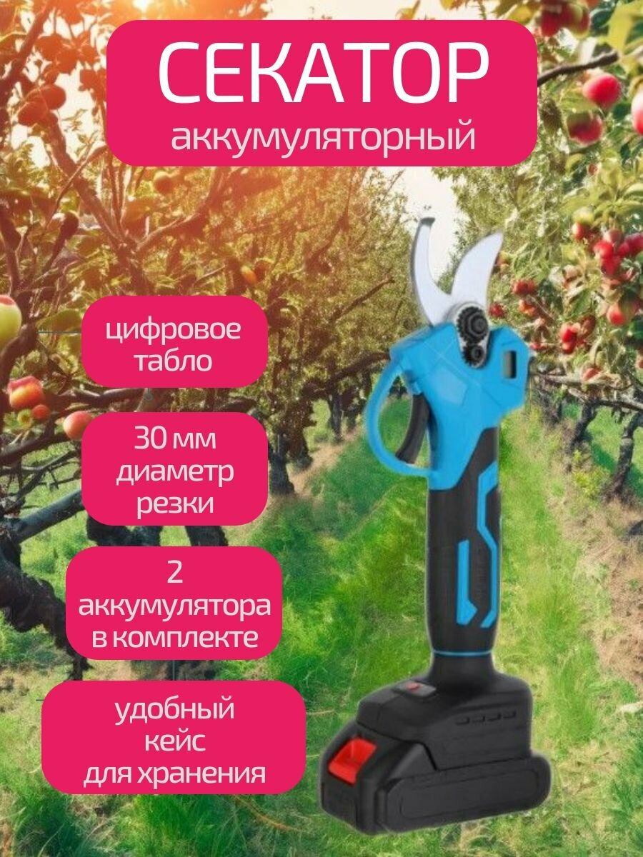 Секатор садовый аккумуляторный 2 АКБ с цифровым табло / Электрический профессиональный сучкорез для сада и дачи