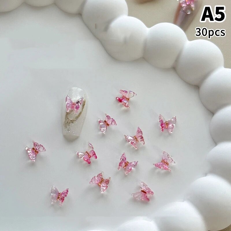 30 шт. красочные бабочки для дизайна ногтей Шарм 3D ледяная бабочка украшение для ногтей DIY Kawaii фигурки ногтей