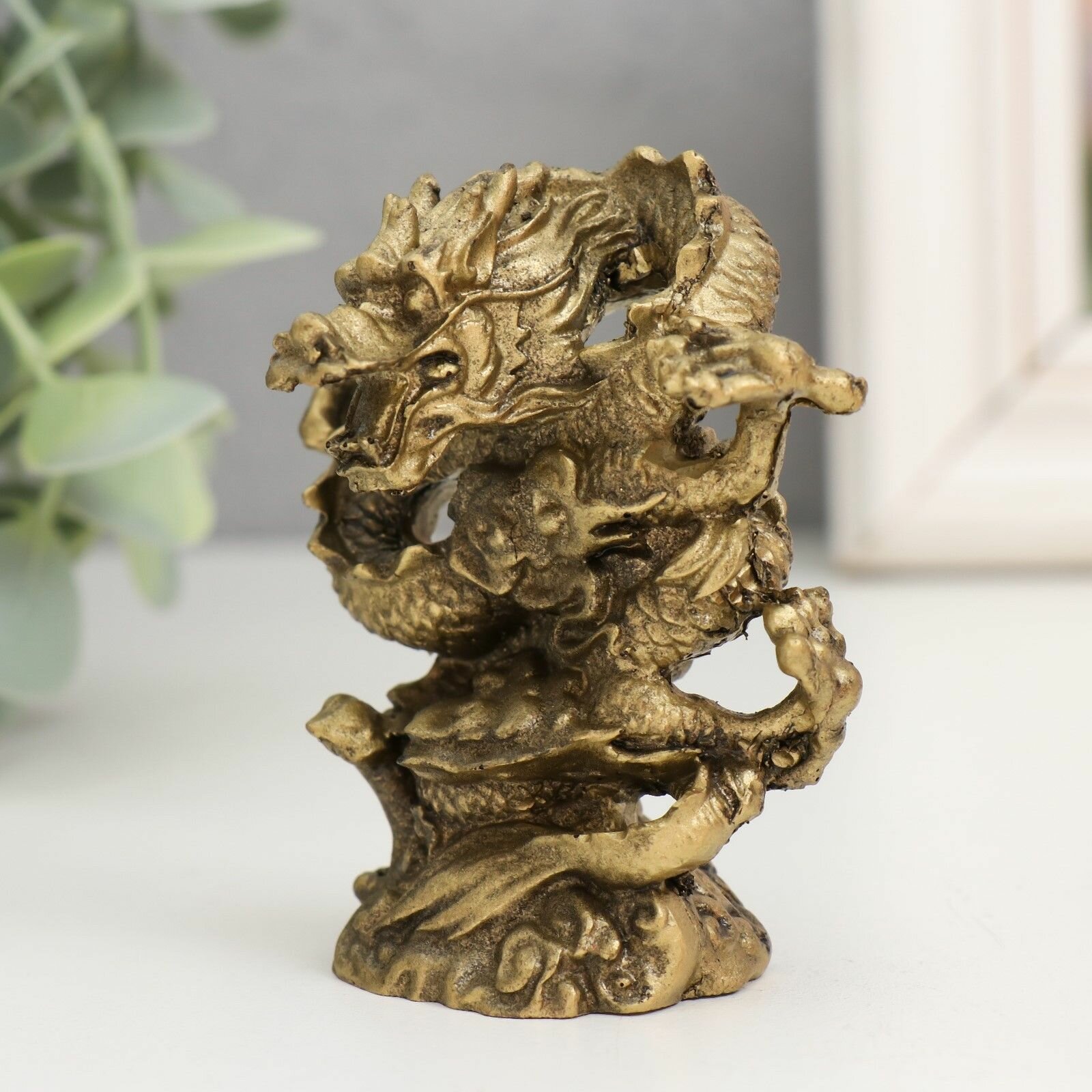 Нэцкэ под бронзу "Дракон. Активация" 3,5х6х8 см