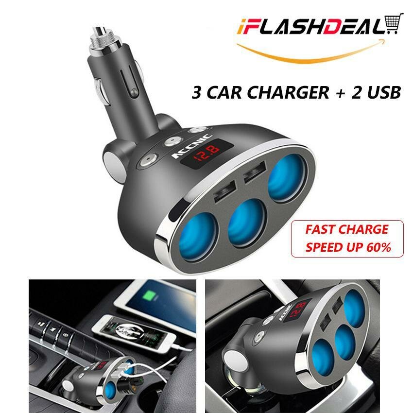 Автомобильное зарядное устройство 3.1A 3-гнездовое двойное USB 12V-24V Автомобильное зарядное устройство Адаптер DC Разветвитель с HD цифровым светодиодным дисплеем напряжения для грузовиков, внедорожников, внедорожников, автобусов