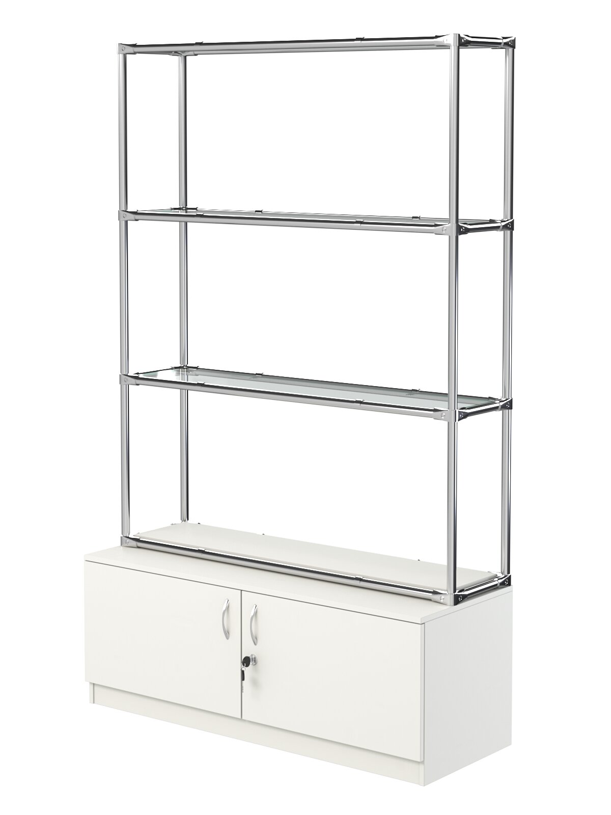 Хромированный стеллаж с прозрачными полками №2 с тумбой Т-21, Белый