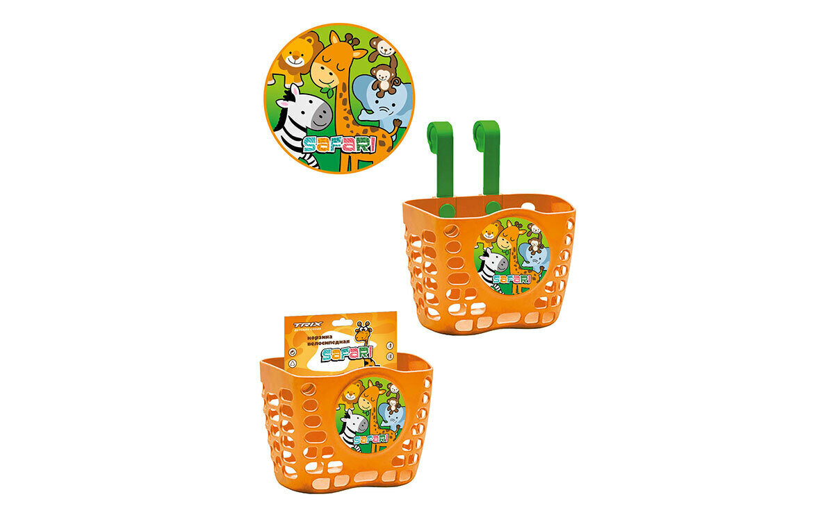 Велокорзина TRIX Safari детская 12"-16", крепление на руль, 190х125х140мм, пластиковая, оранжевая