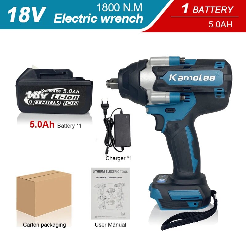 Kamolee DTW700 Аккумуляторный ударный гайковерт 1800NM ЕС, 1800NM 1 Battery
