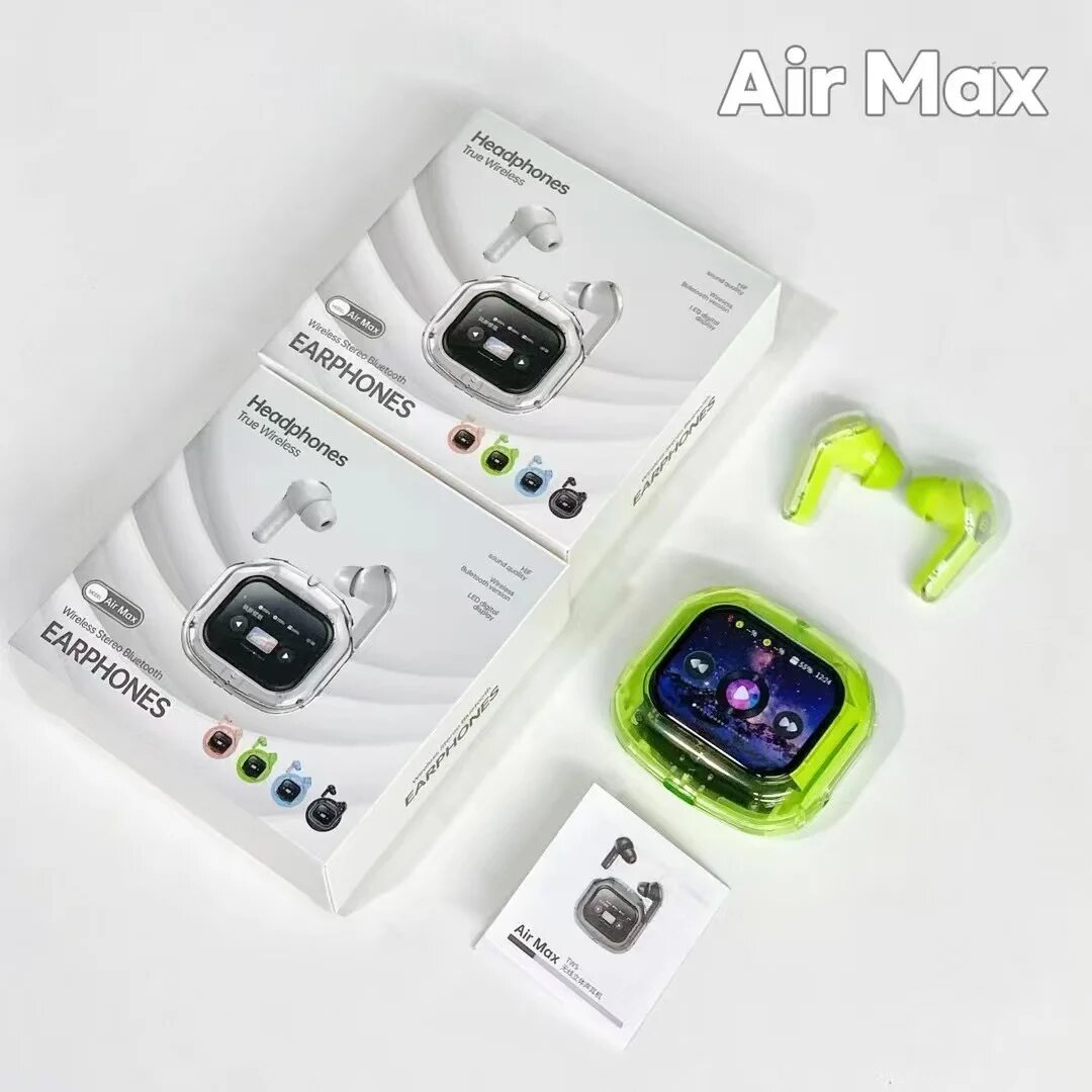 JYL Беспроводные наушники Air Max с прозрачным LCD-экраном и объемным звуком