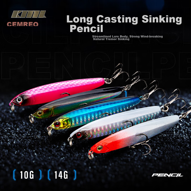 Kemailei Vibrating Lead Pencil Lure, Long-Casting Sinking Pencil Lure, Artificial Bait, Hard Bait Set, for Freshwater Fishing, Specifically for Topmouth Culter, 10g