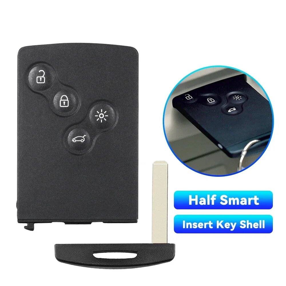 Dandkey для Renault Laguna Koleos Megane Fob, дистанционный смарт-карта, оригинальный чехол для ключа, 4 кнопки, чехол со вставкой, маленький лезвие для ключа Model 1 Half Smart