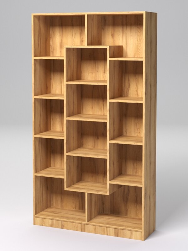 Стеллаж "домашний" для книг №6А с 14-ю ячейками (задняя стенка - ДВП), Дуб Золотистый