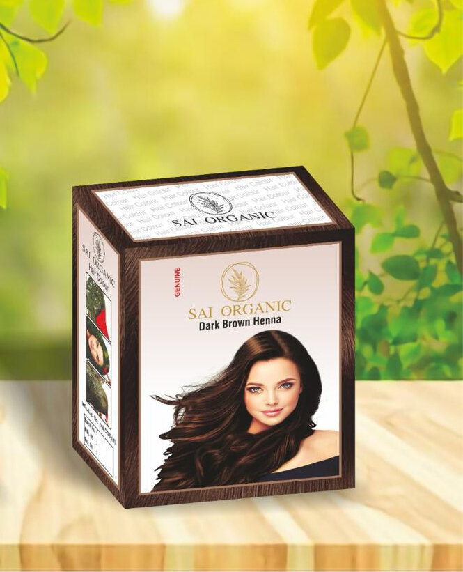 DARK BROWN Henna, Sai Organic (тёмно-коричневая хна для волос, Саи Органик), 6 пакетиков по 10 г.