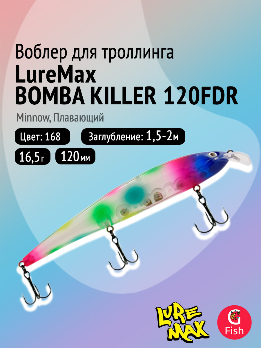 Воблер для рыбалки LureMax BOMBA KILLER 120FDR-168 16,5 г, для троллинга (судак, щука)