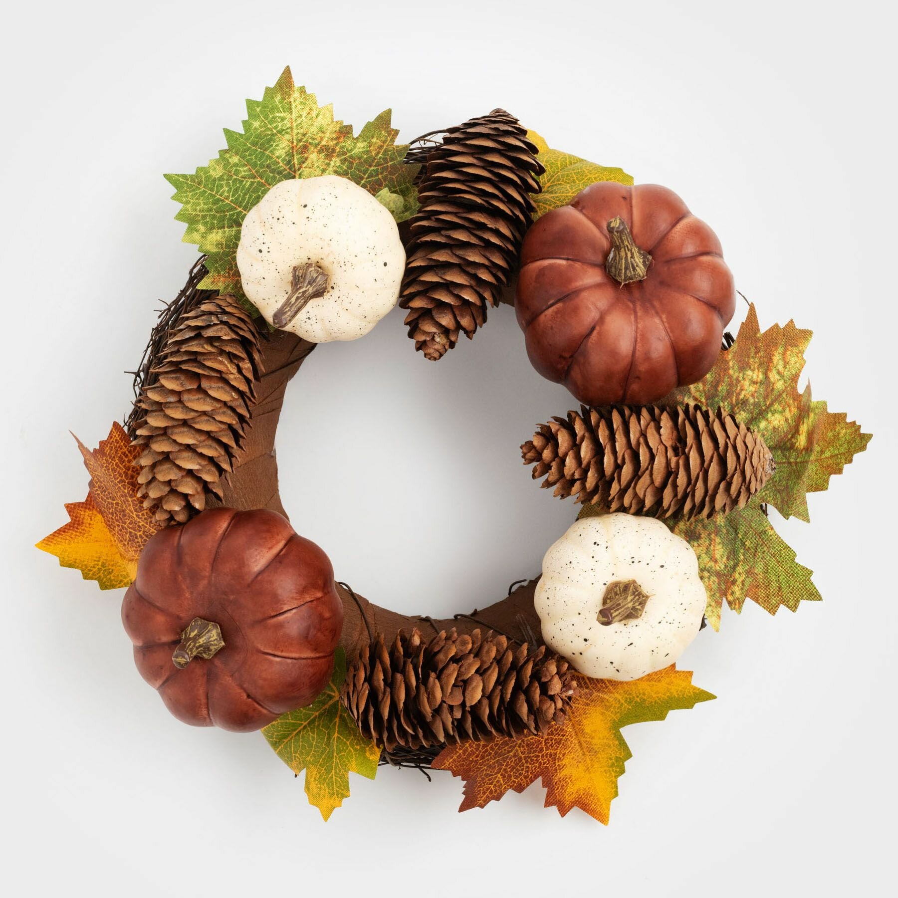 Венок декоративный, 10/21 см, пенопласт/полиэстер, Тыквы с шишками и листьями, Autumn fusion