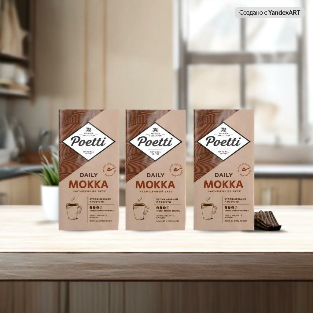 Кофе молотый Poetti Daity Mokka, 250 г, 3 шт