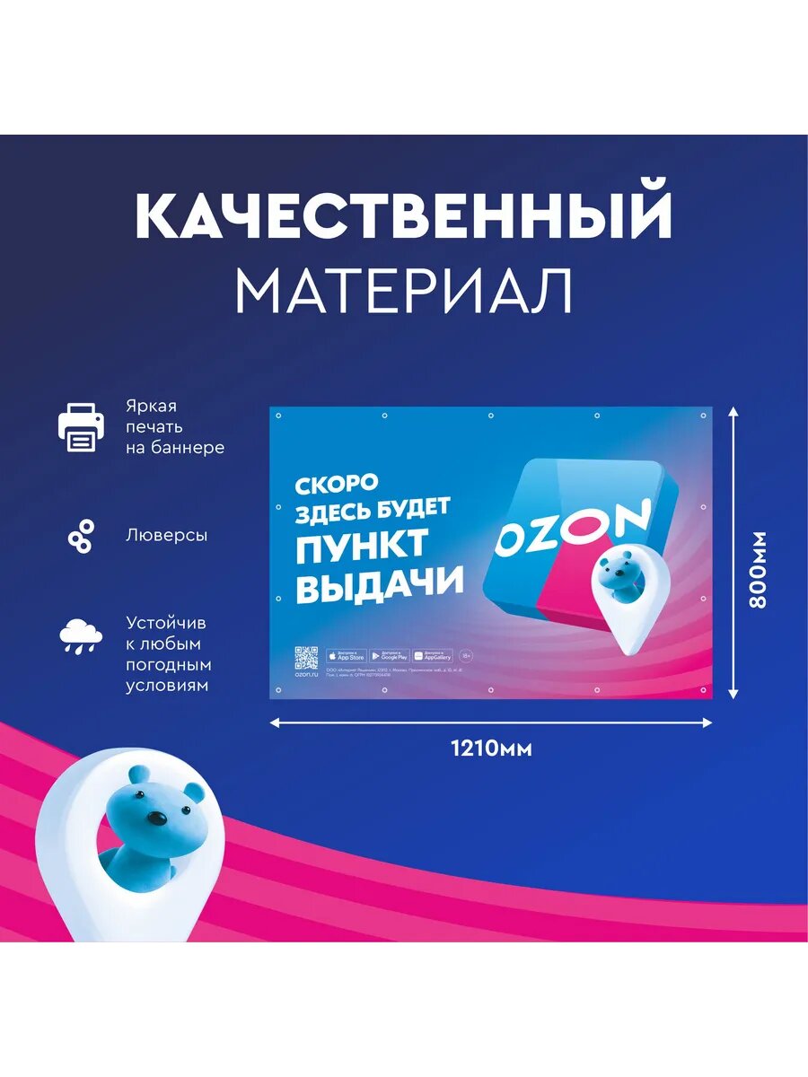 Баннер "Перед открытием" озон, для пункта выдачи, 1210x800 мм, синий, розовый