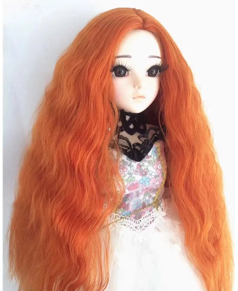 Парик для кукол BJD волнистый, розовый, 22-24см