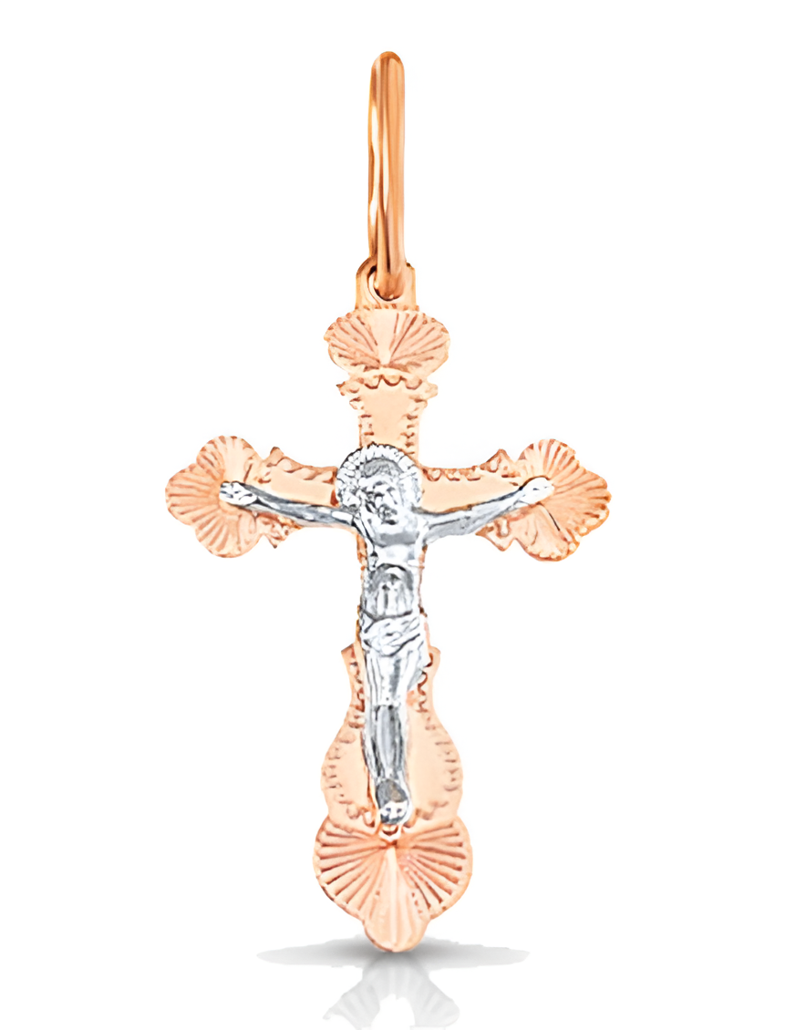 Крестик, красное золото, 585 проба, гравировка, родирование