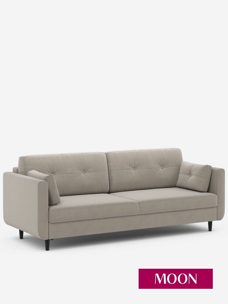 Диван-кровать раскладной пантограф (тик-так) MOON FAMILY 141, бежевый велюр, 226х98х90 Эксклюзивная пена UniqFoam