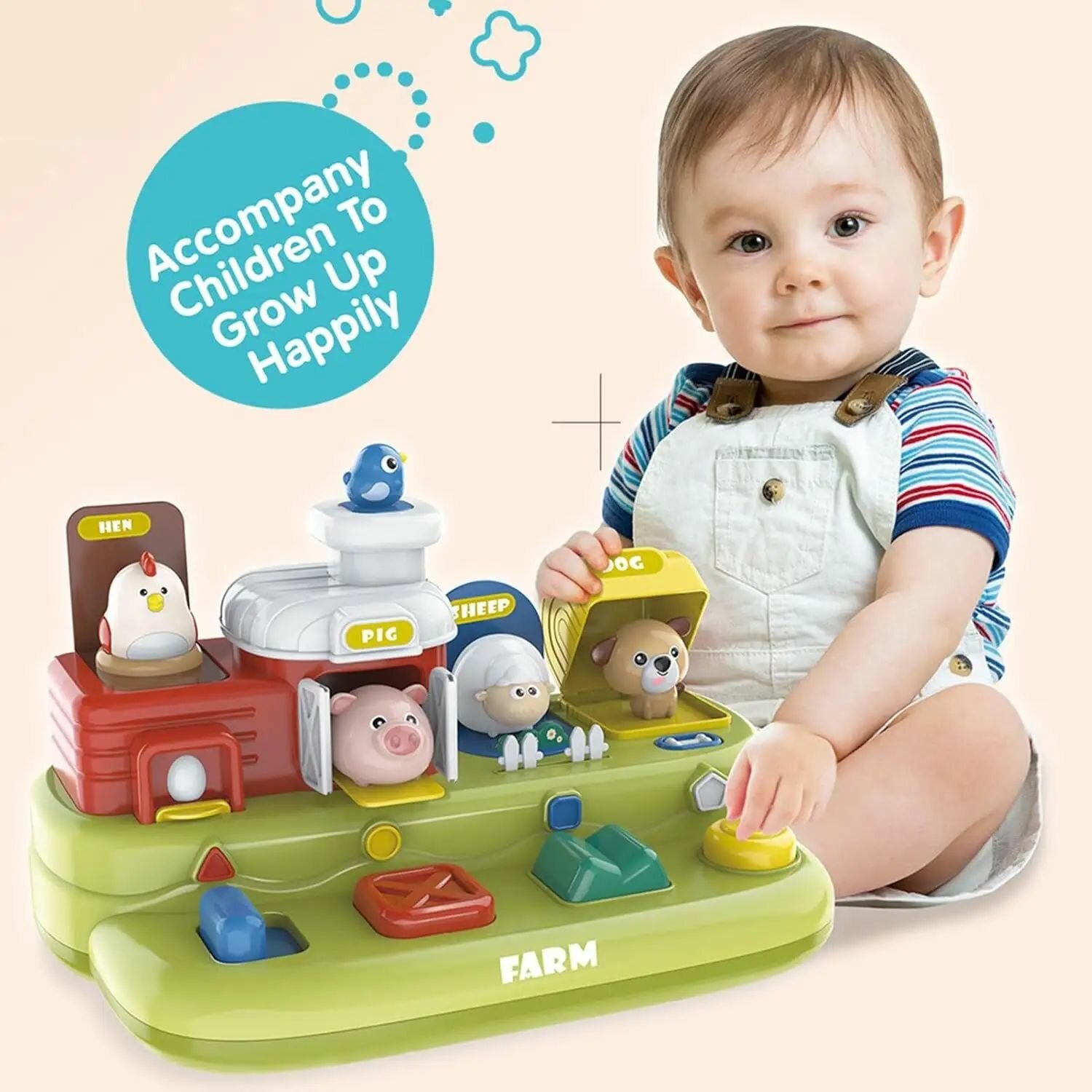 Музыкальный бизиборд "Ферма", для малышей, от 6 лет, развивающая, пластик