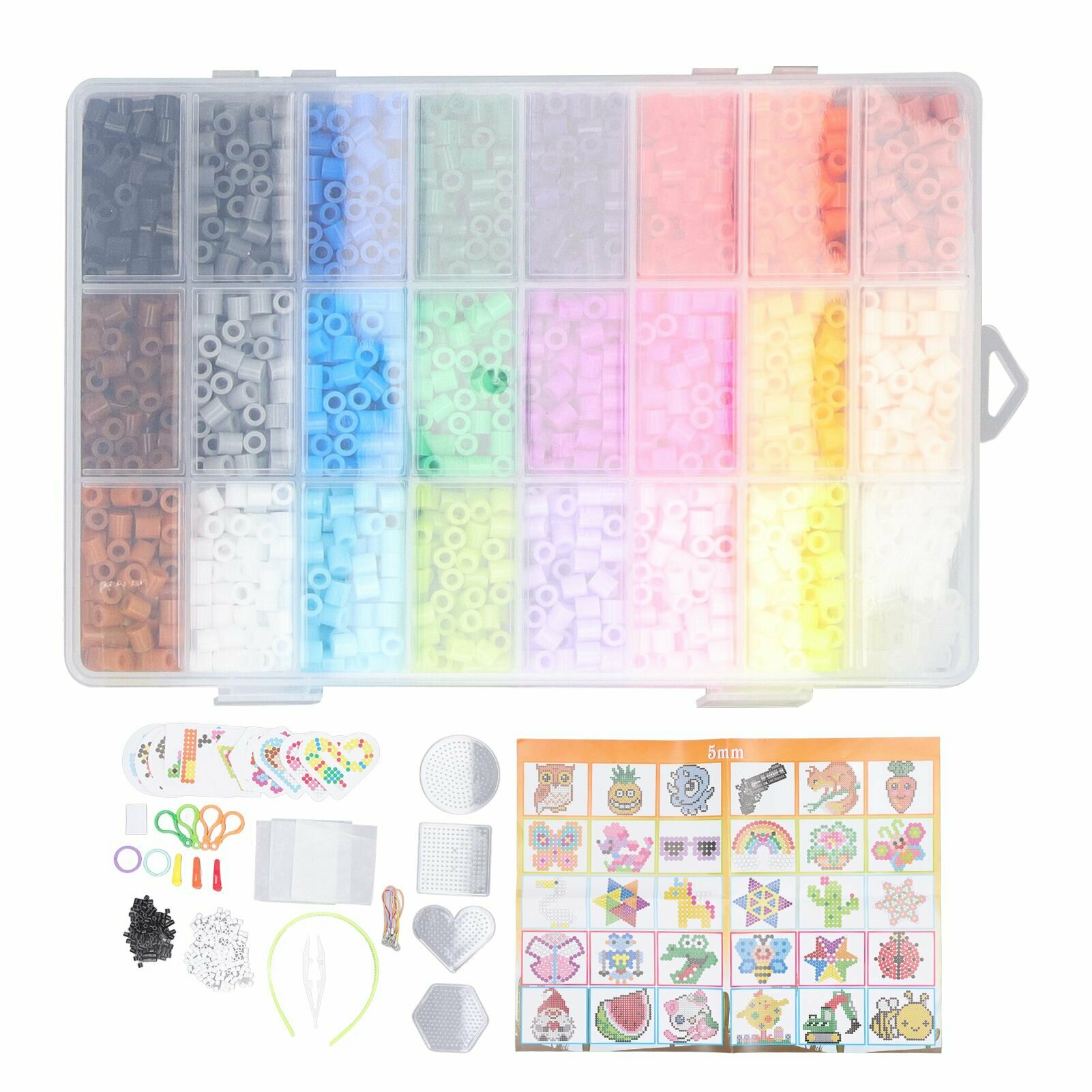 5 мм 6300 шт. Набор бусин-предохранителей DIY 24 цвета Набор плавящихся бусин для детей включает в себя 3 кусочка белой бумаги 12 кусочков разноцветной бумаги