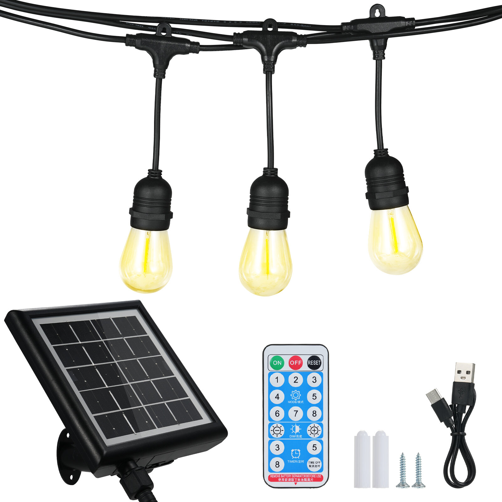 Solar Powered Outdoor String Lights Waterproof Patio Light LED for Outside Porch