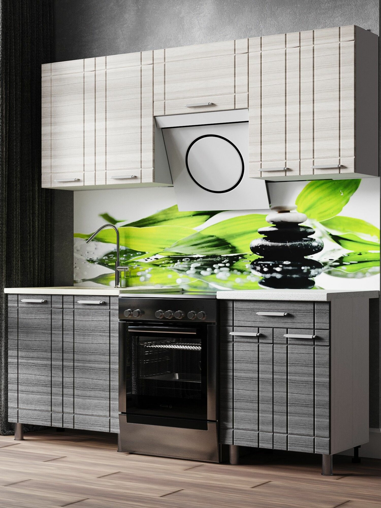 Кухонный гарнитур с окапом Бомбей МДФ 2м сандал белый/сандал серый без столешницы