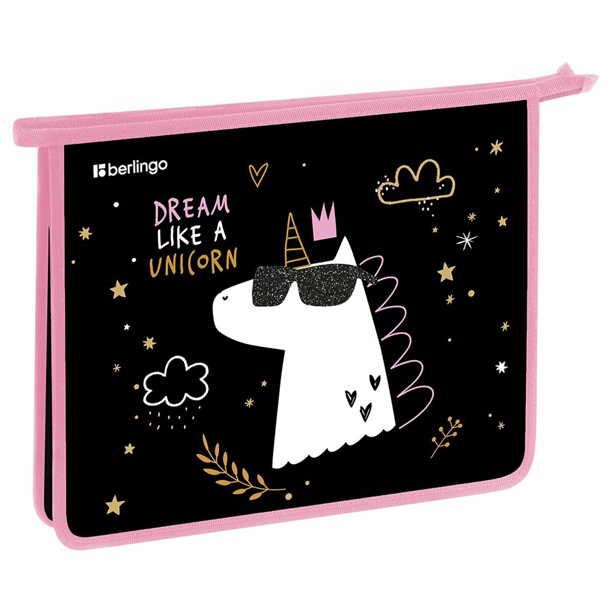 Папка для тетрадей 1 отделение, А5 Berlingo "Dream Like A Unicorn", 240x205x40 мм, пластик, на молни (BR-PP-A50516)