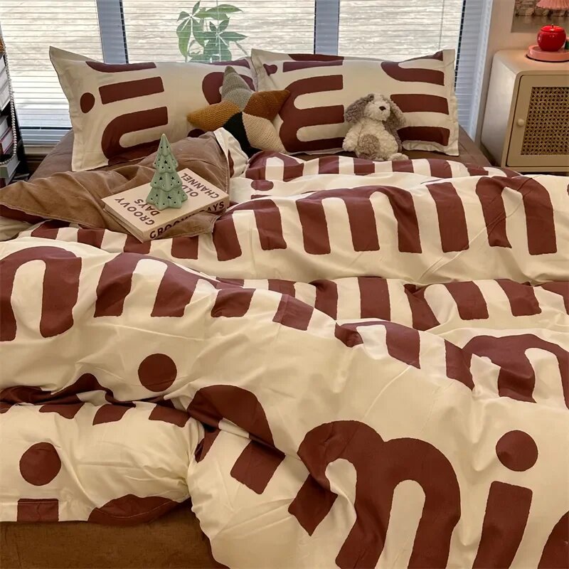 Комплект постельного белья в корейском стиле розовый полиэстер, 150x200 4 предмета, Светло-жёлтый