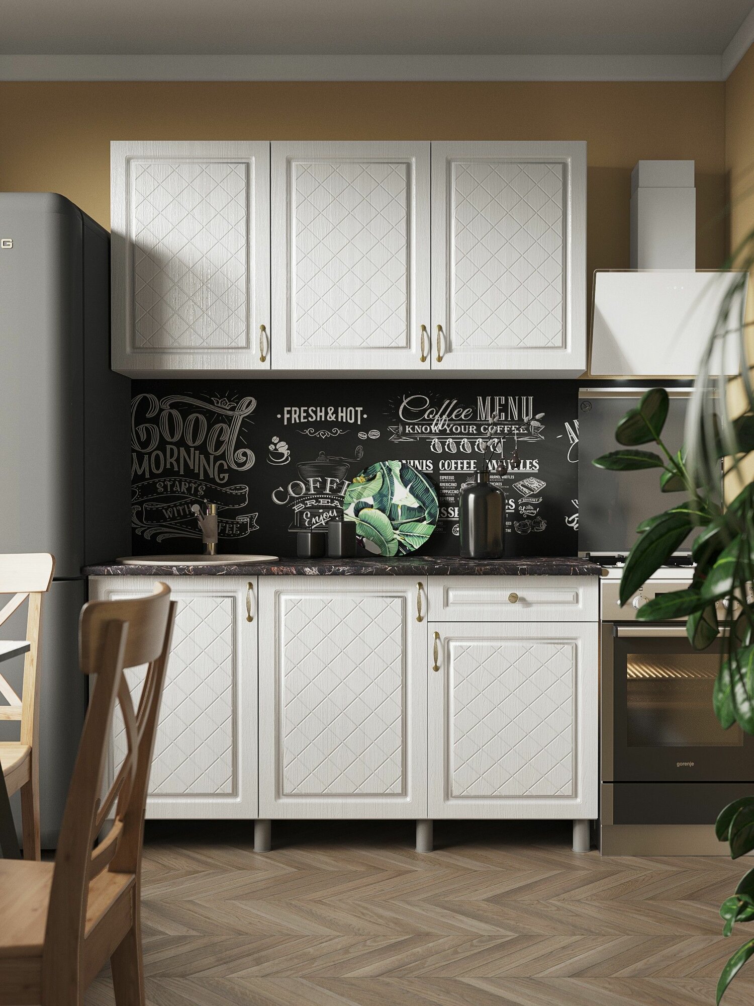 Кухонный гарнитур Версаль МДФ 1,5м арктик без столешницы