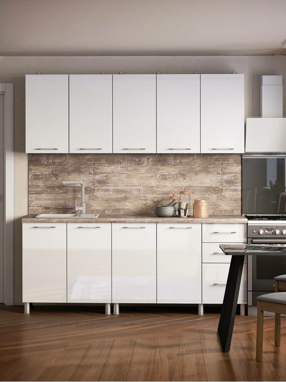 Кухонный гарнитур Танго МДФ 2м белый глянец без столешницы