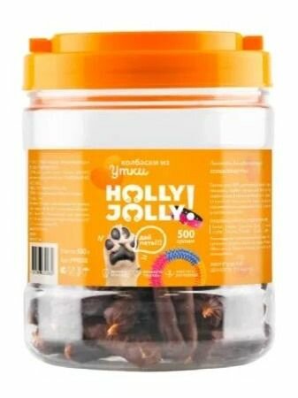 Holly Jolly! Лакомство для собак колбаски из утки, банка, 500гр