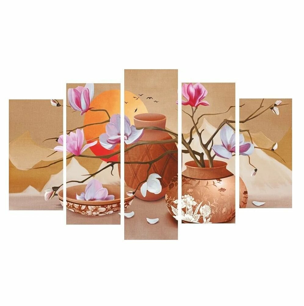 Modul007 Модульная картина из 5 модулей "Абстракция - глиняные кувшины" 140х80 см для гостиной для спальни для комнаты для интерьера