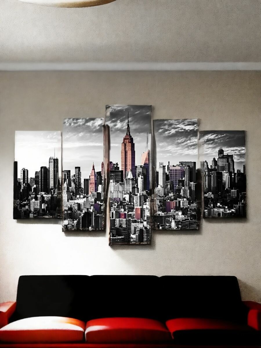 Modul007 Модульная картина из 5 модулей "Нью-Йорк" 140х80 см для гостиной для спальни для комнаты для интерьера