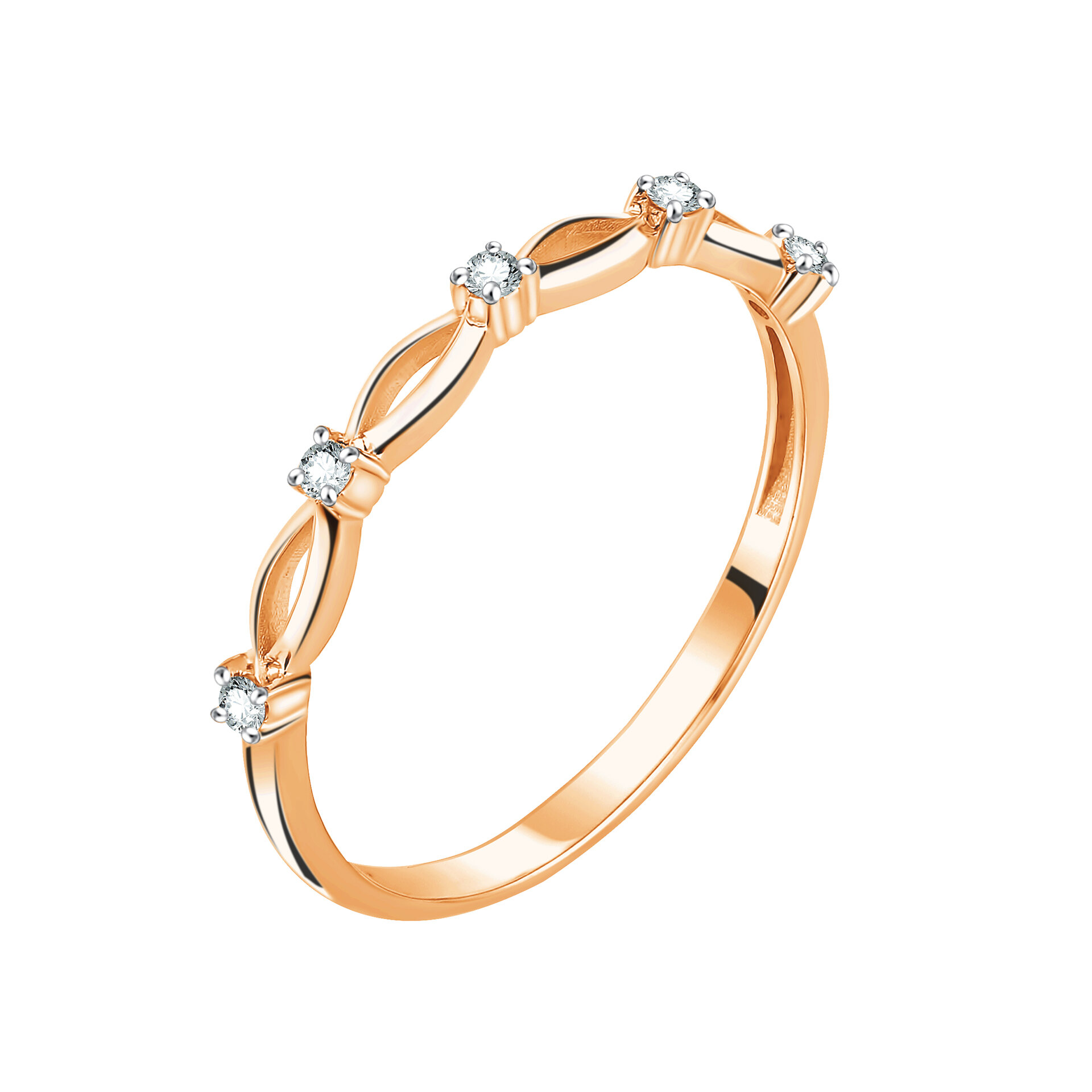 Кольцо тонкое, дорожка, красное золото, 585 проба, фианит