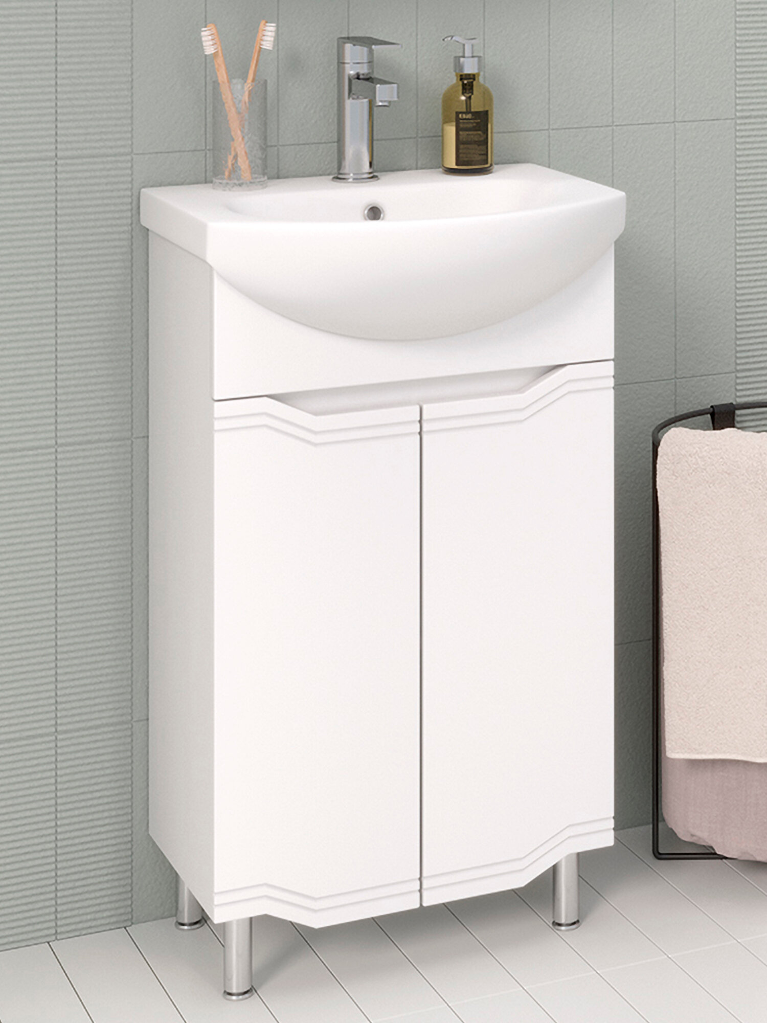 Тумба с раковиной Aqua de Marco VIKTORIA 50 см, напольная, белая