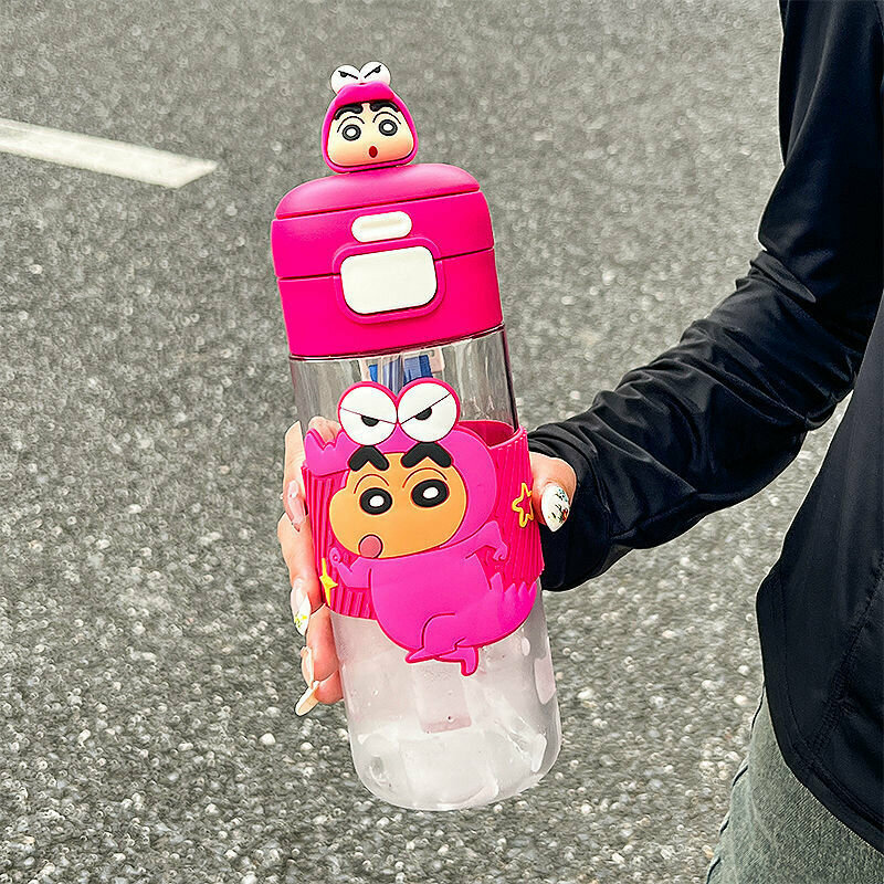 Стакан для воды Crayon Shin-chan 2025, новый стиль, высококачественная стеклянная чашка с соломенной крышкой для девочек, детская летняя коллекция чайников