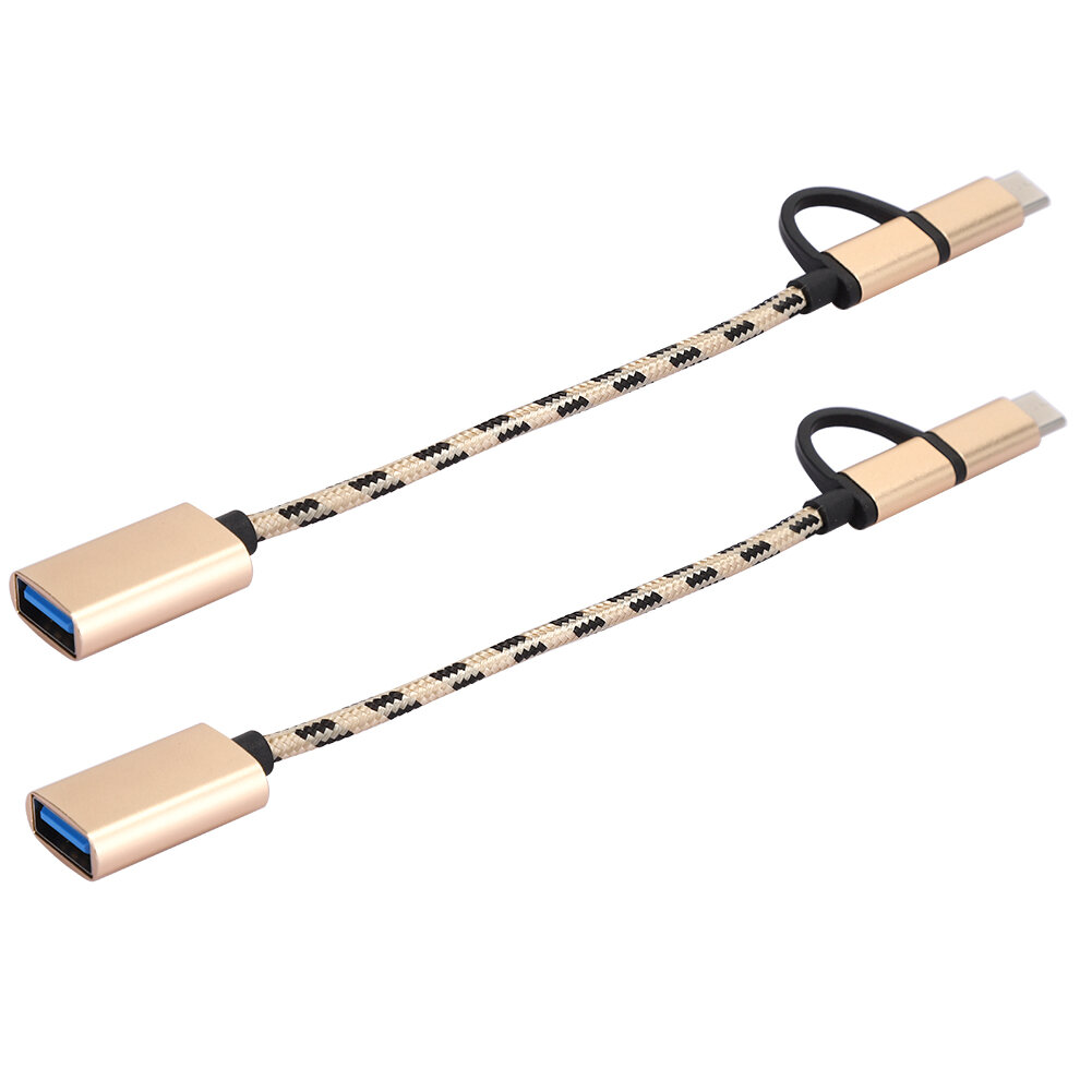 2pcs Type C 2 In-1 OTG Переносная адаптер Электронный разъем передачи USB3.0 (золото)