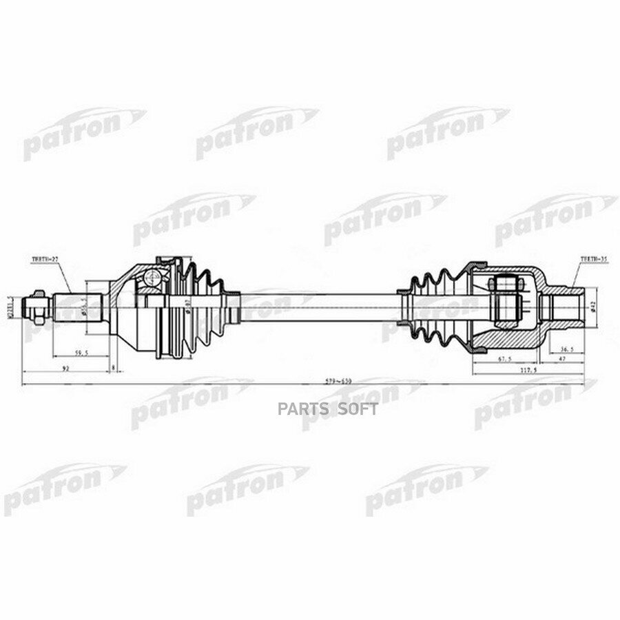 Полуось правая 27x579x56.5x35 FORD MONDEO седан III (B4Y), MONDEO универсал III (BWY), MONDEO хэтчбек III (B5Y) 00-07 PATRON PDS0309 | цена за 1 шт